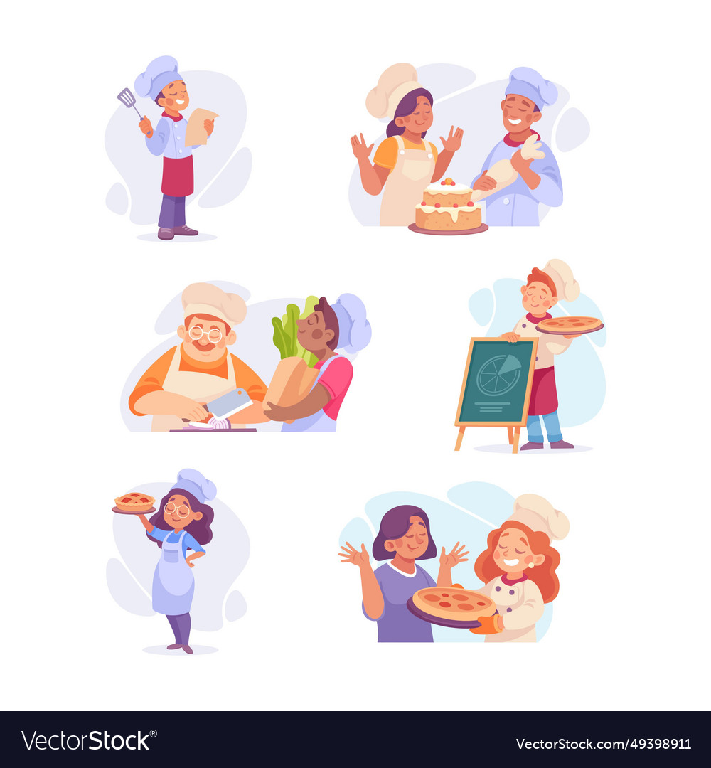 Cook or chef character in uniform cooking meal Vector Image