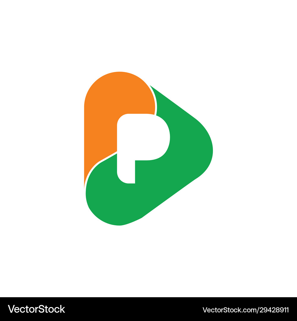 Letter p symbol triangle curves logo Royalty Free Vector