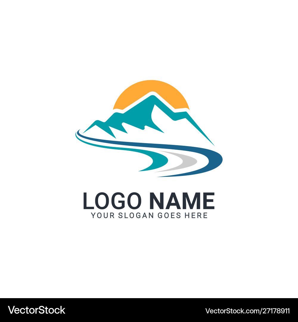 Mountain with dynamic river abstract logo design Vector Image