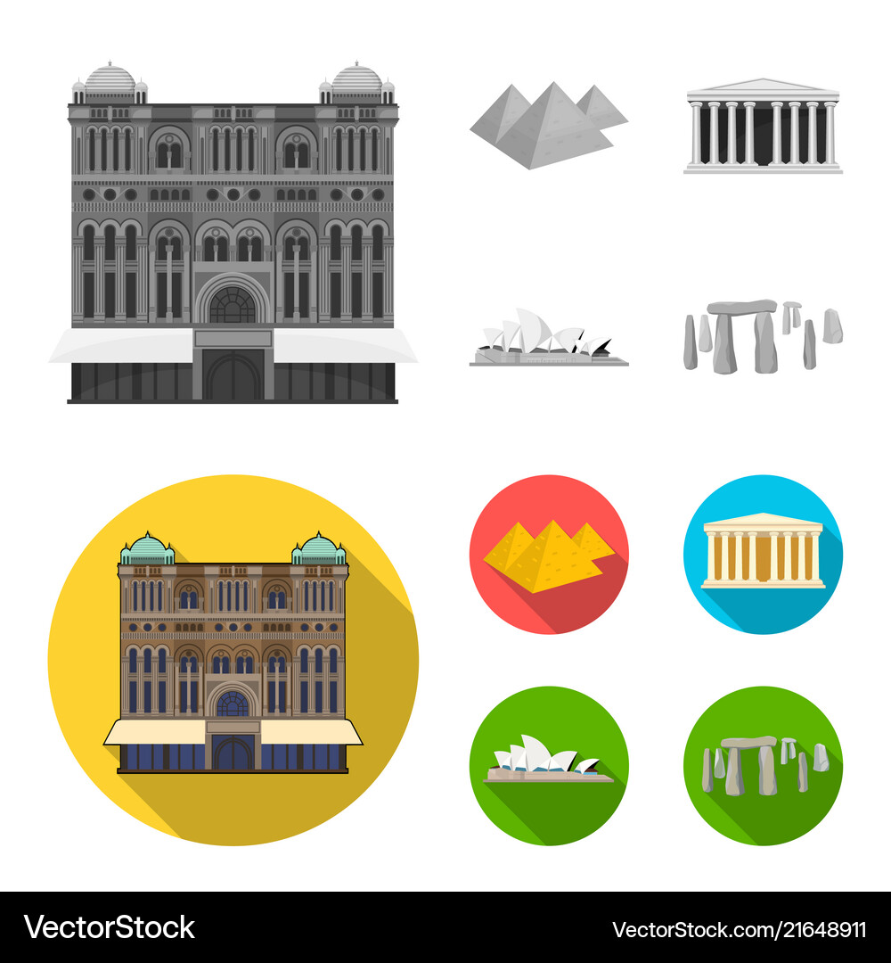 Sights of different countries monochromeflat Vector Image