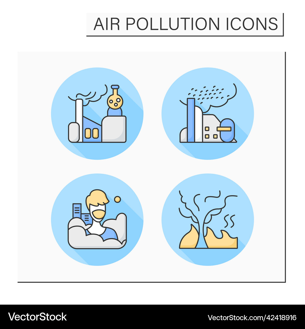 Air pollution color icons set Royalty Free Vector Image