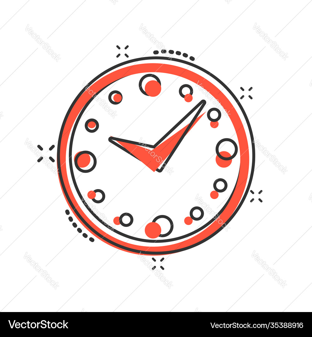 Clock icon in comic style watch cartoon on white Vector Image