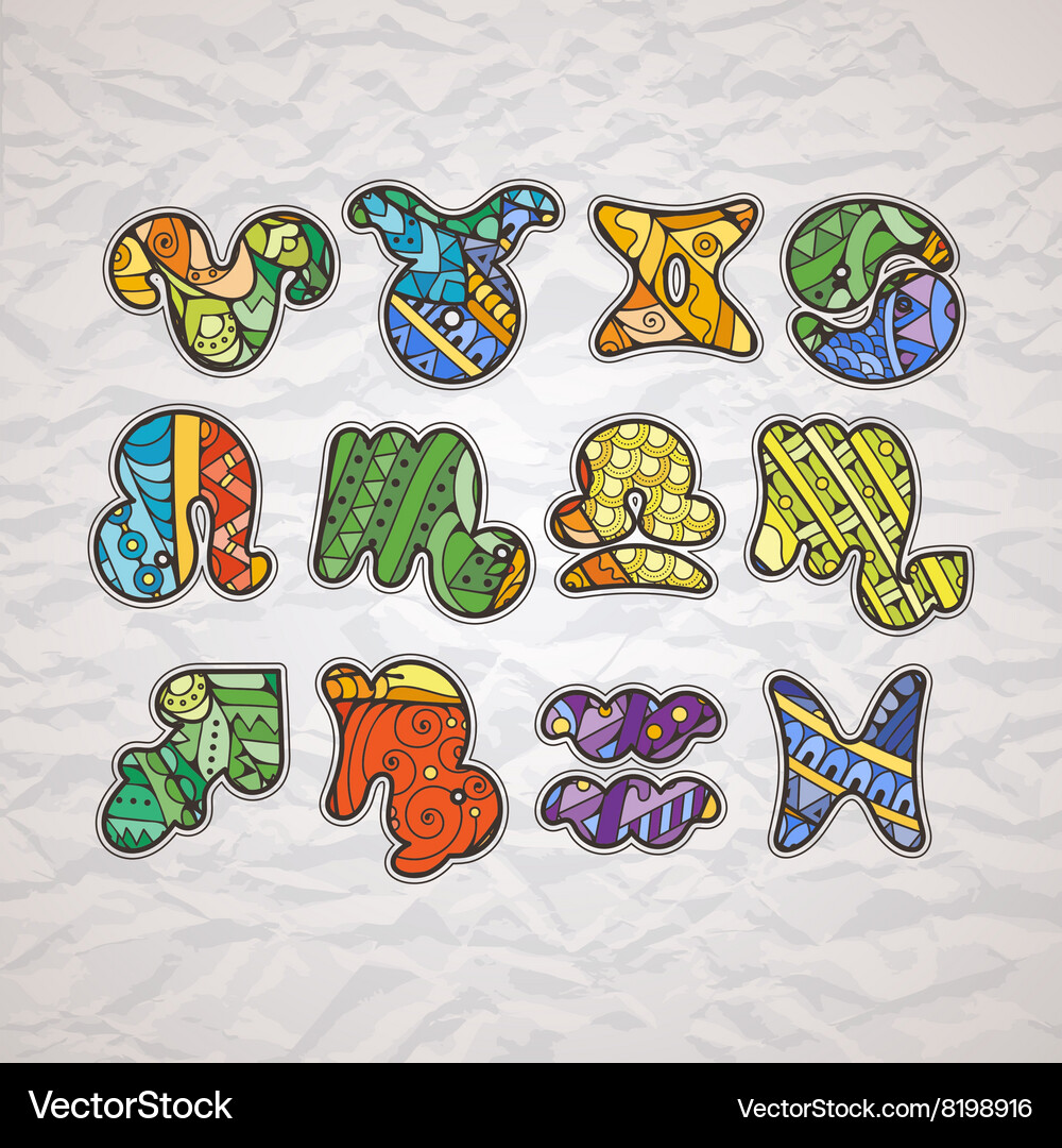 Entangle zodiac icons funny bubble style Vector Image