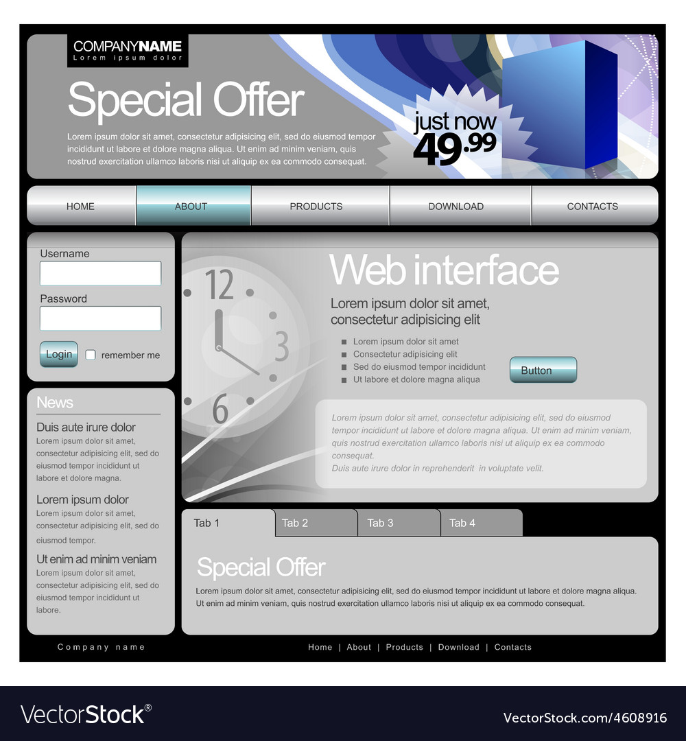 Gray website template 960 grid Royalty Free Vector Image
