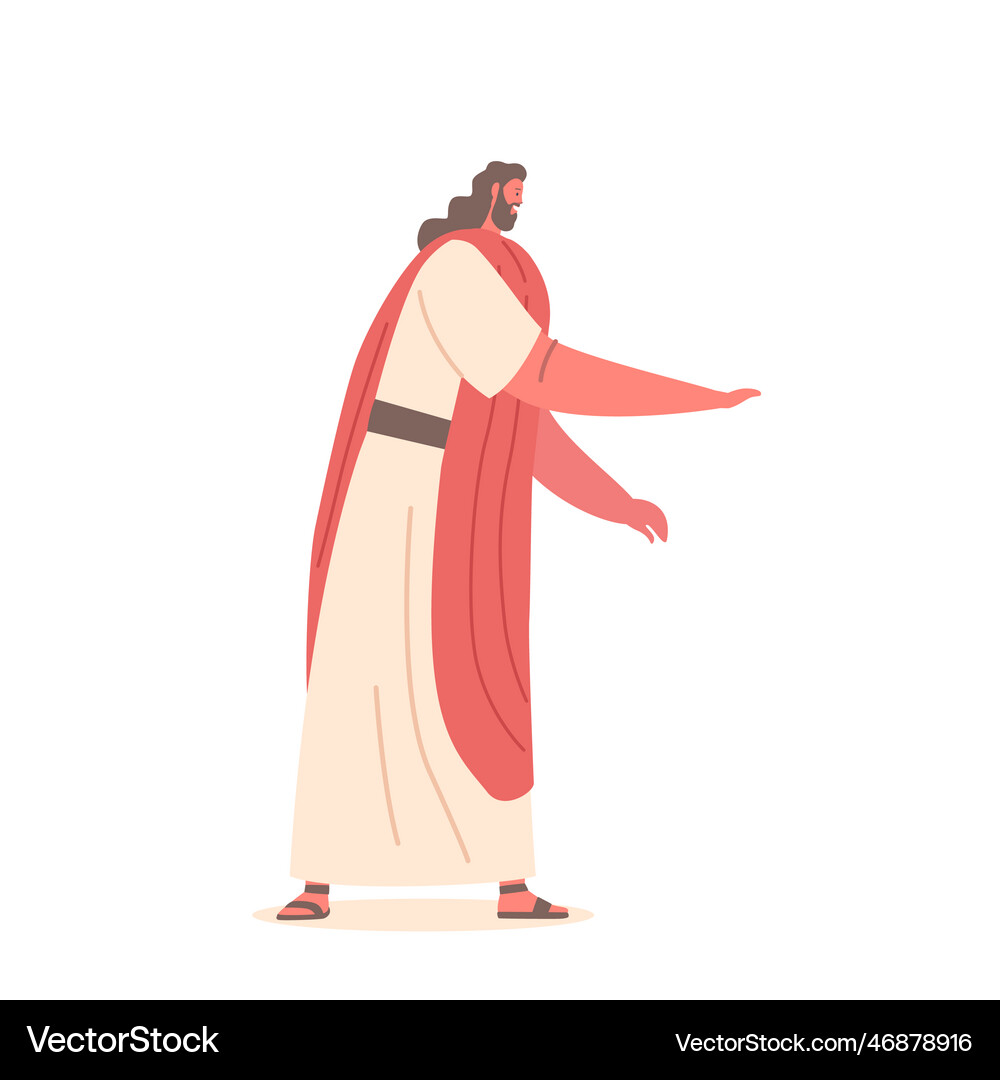 Jesus christ character stands with stretched arm Vector Image