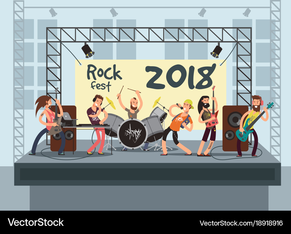 Music performance on stage with young musicians Vector Image