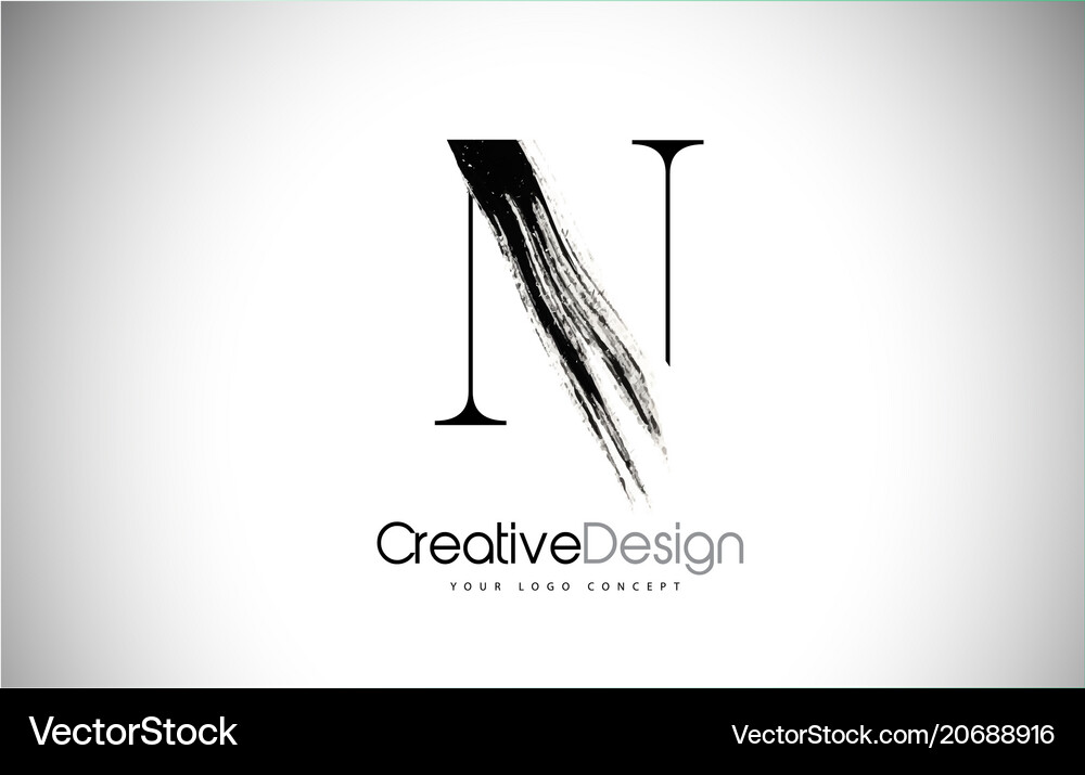 N brush stroke letter logo design black paint Vector Image
