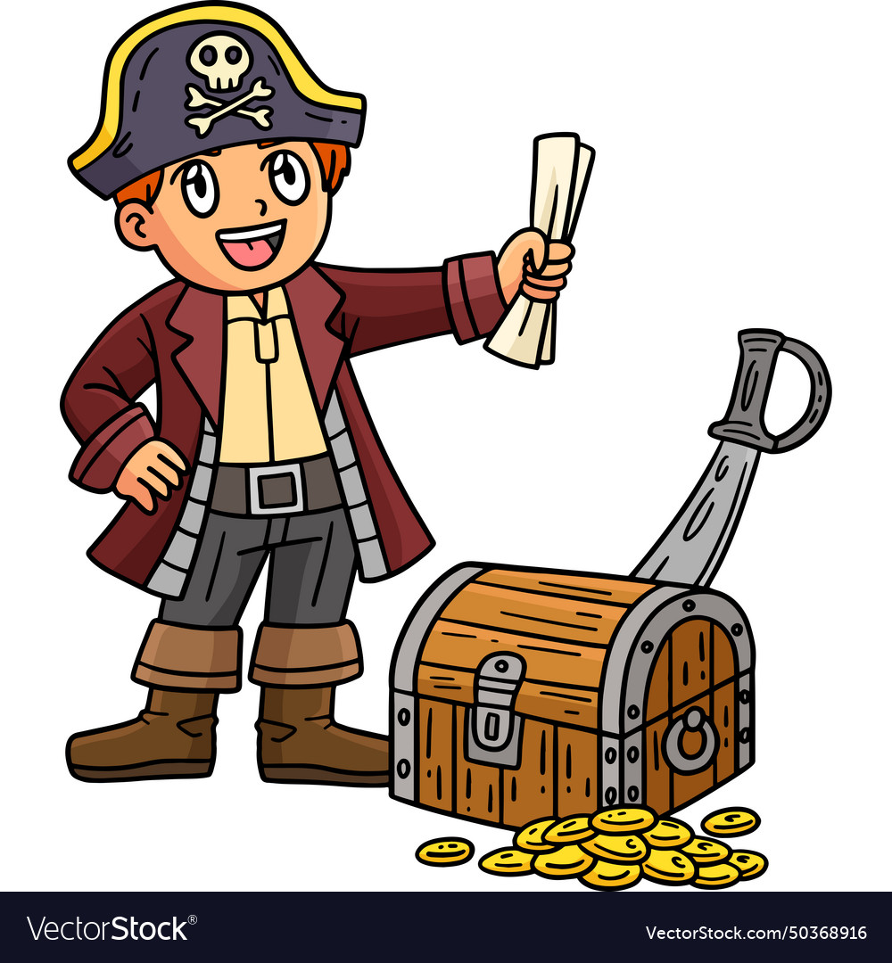 Pirate and treasure chest cartoon colored clipart Vector Image