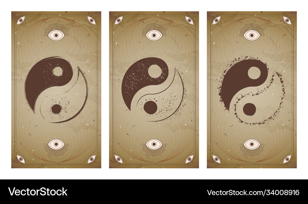 Set three yin yang signs on vintage Royalty Free Vector