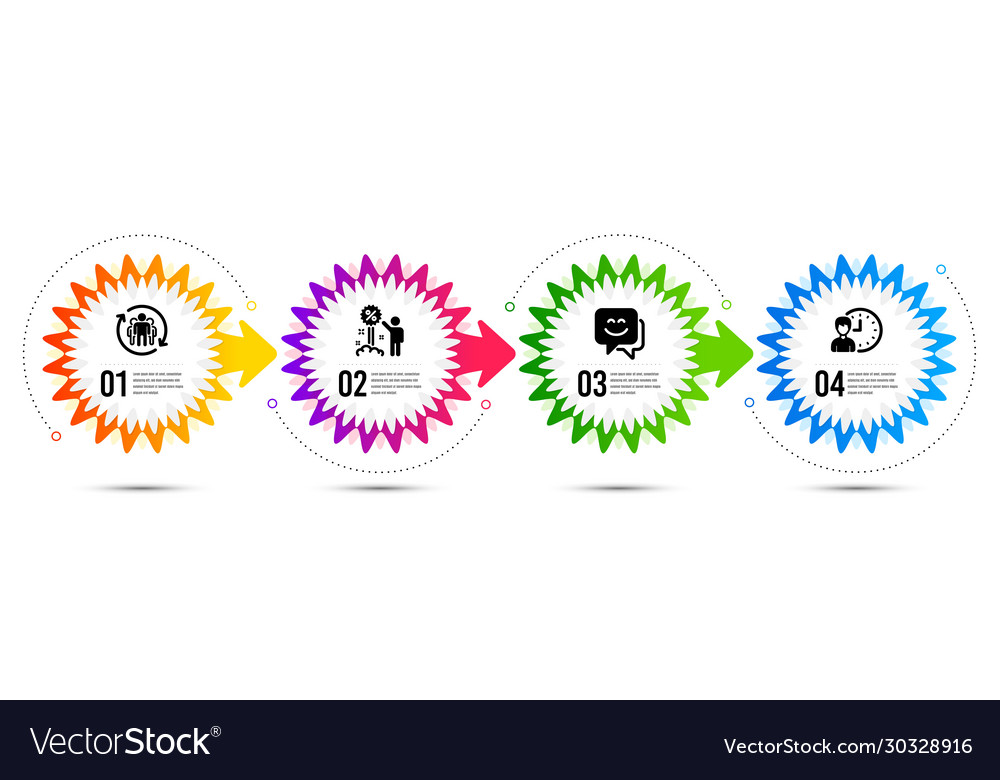 Teamwork smile face and working hours icons set Vector Image Teamwork smile face and working hours icons set Vector Image