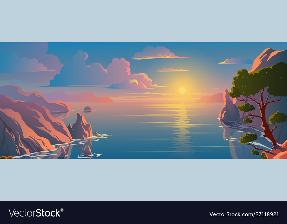 Beautiful scenery on top mountain seaside Vector Image