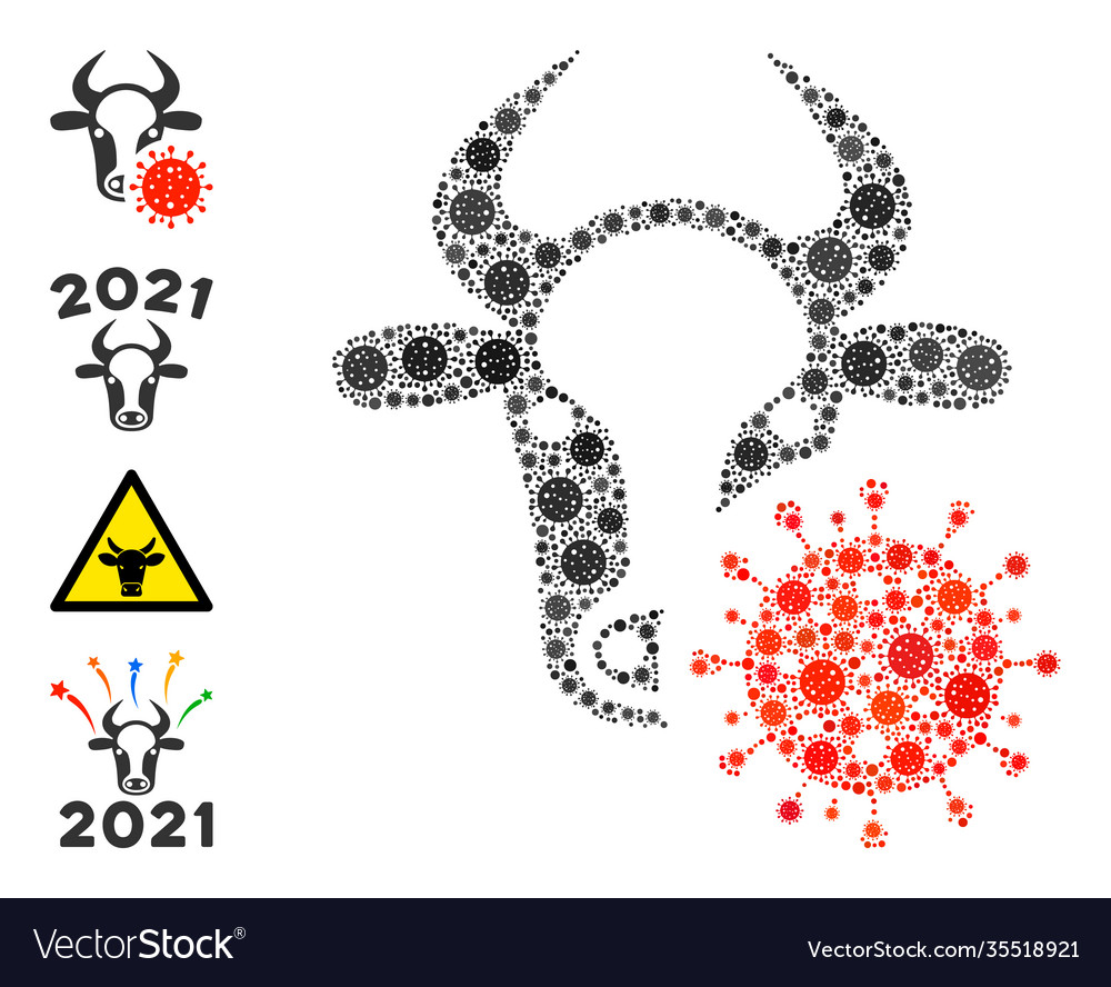 Cow coronavirus icon mosaic with covid19 elements Vector Image