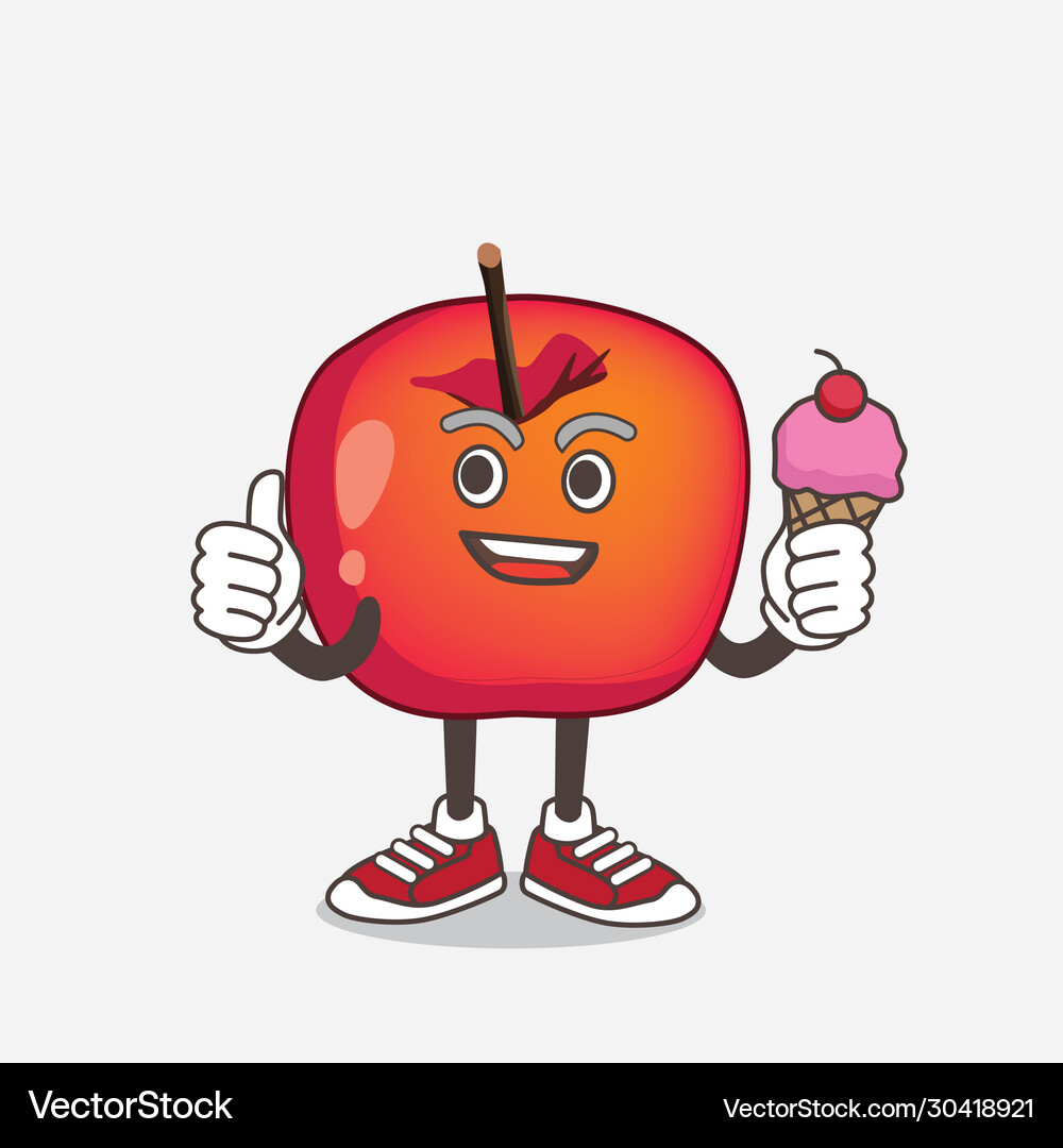 Crab apple cartoon mascot character eating an ice Vector Image