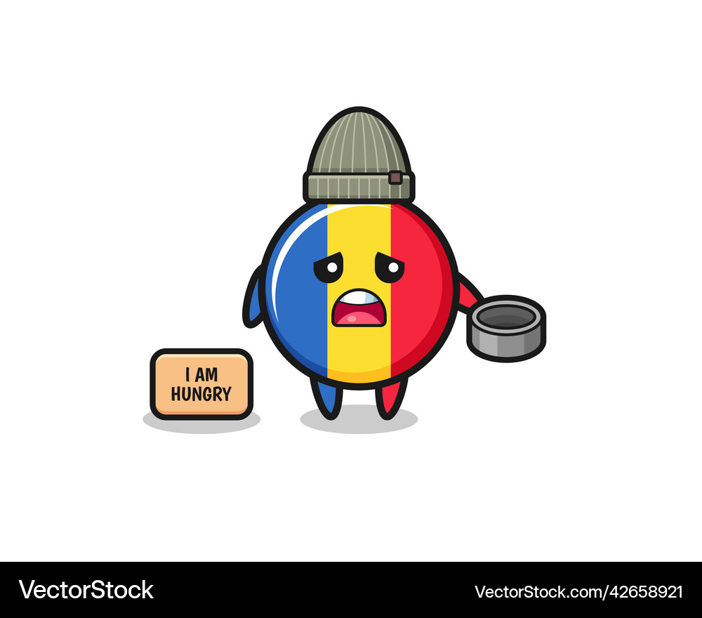 Cute romania flag beggar cartoon character Vector Image