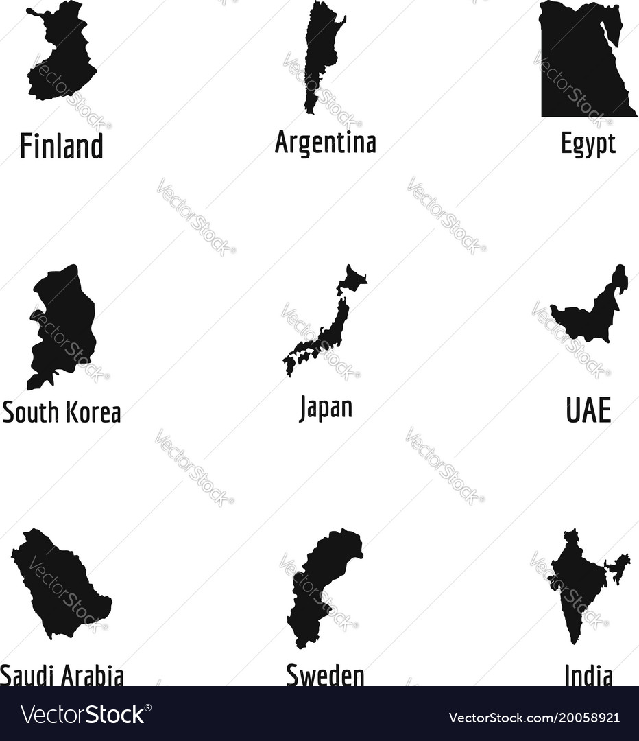 Map of country icons set simple style Royalty Free Vector