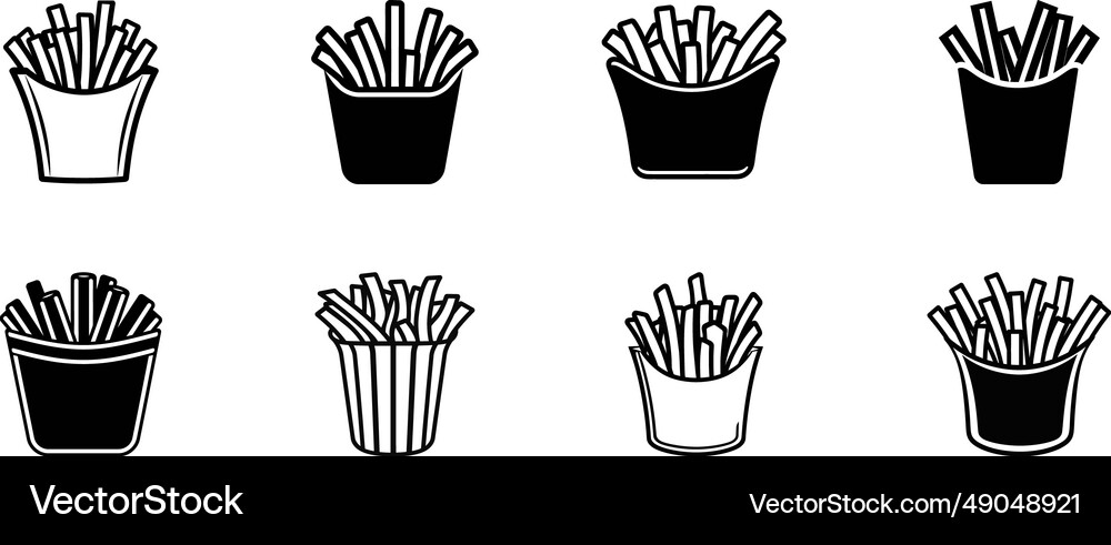 Snack time essentials icon pack with french fries Vector Image