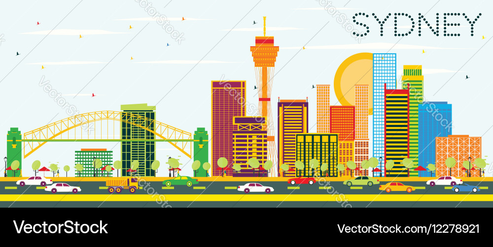 Sydney skyline with color buildings Royalty Free Vector
