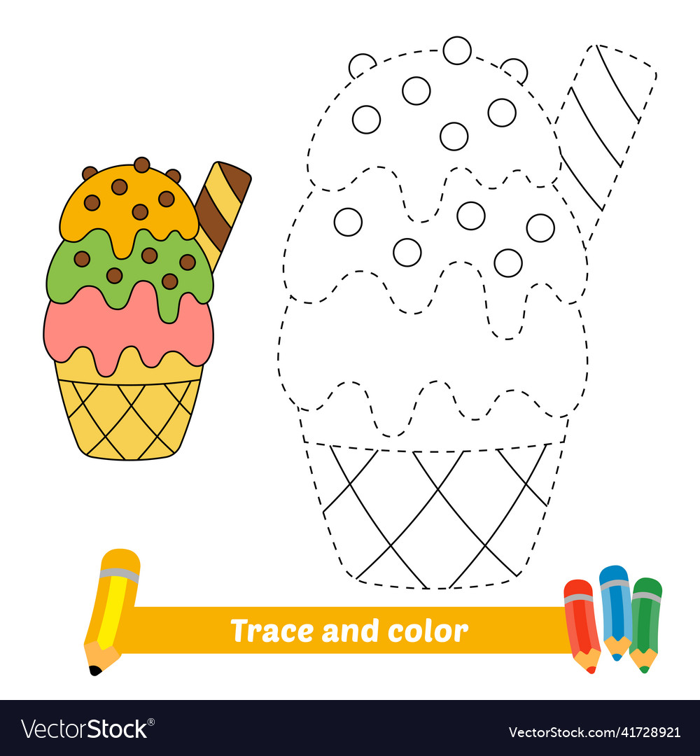 Trace and color for kids ice cream Royalty Free Vector Image