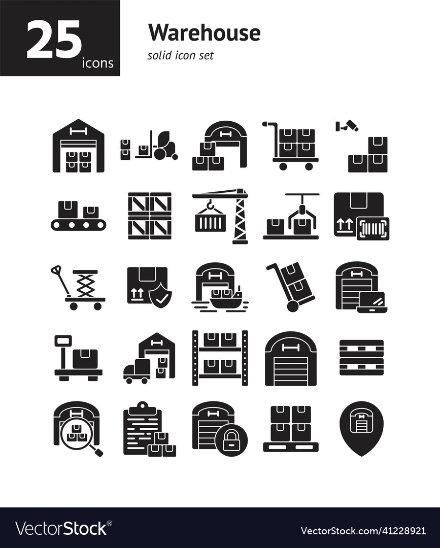 Warehouse solid icon set Royalty Free Vector Image