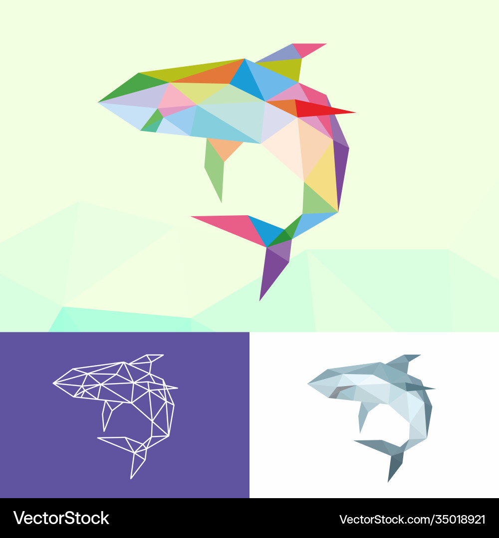 White shark sea animals low poly logo icon symbol Vector Image