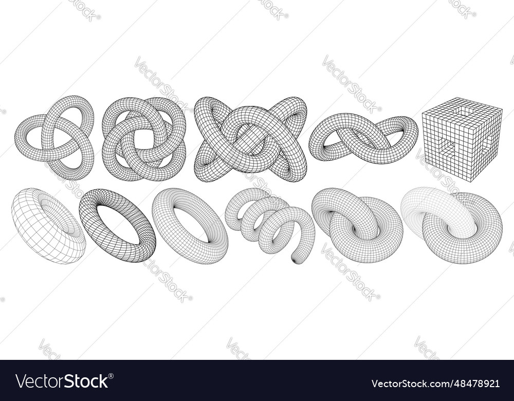 Wireframe lowpoly 3d geometric shapes set Vector Image Wireframe lowpoly 3d geometric shapes set Vector Image