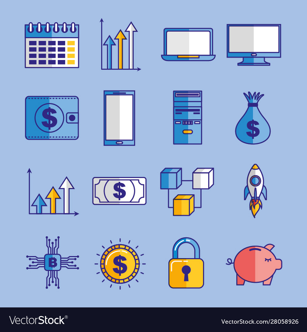 Bundle fintech set icons Royalty Free Vector Image