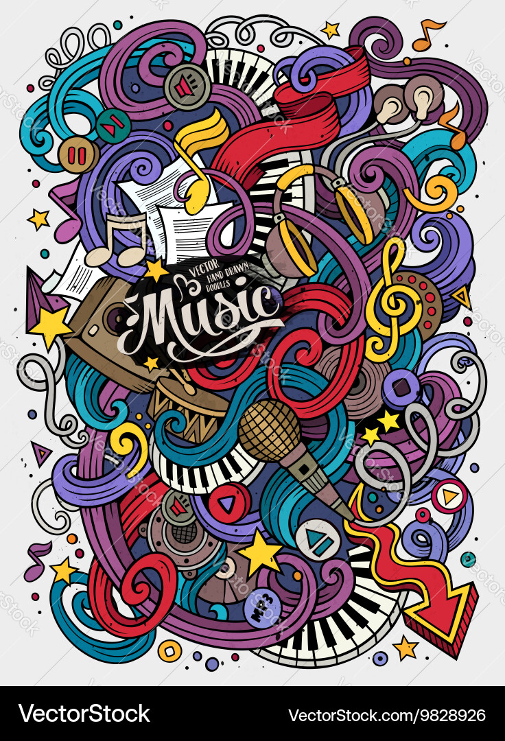 Cartoon hand-drawn doodles musical Royalty Free Vector Image