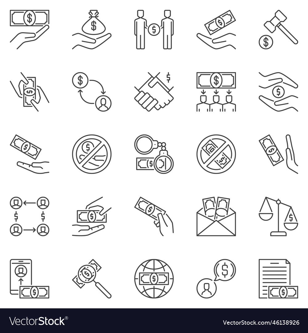 Corruption outline icons set - bribery concept Vector Image