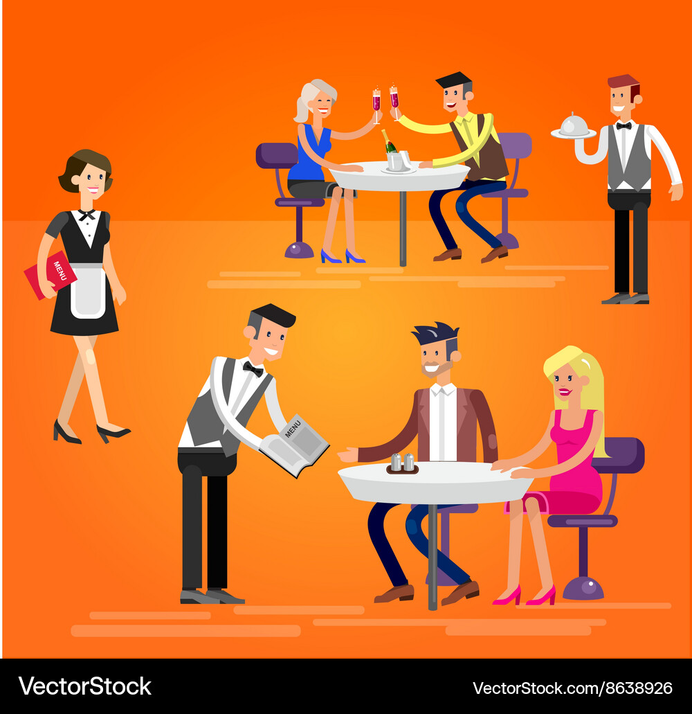 Detailed character people in restaurant Royalty Free Vector