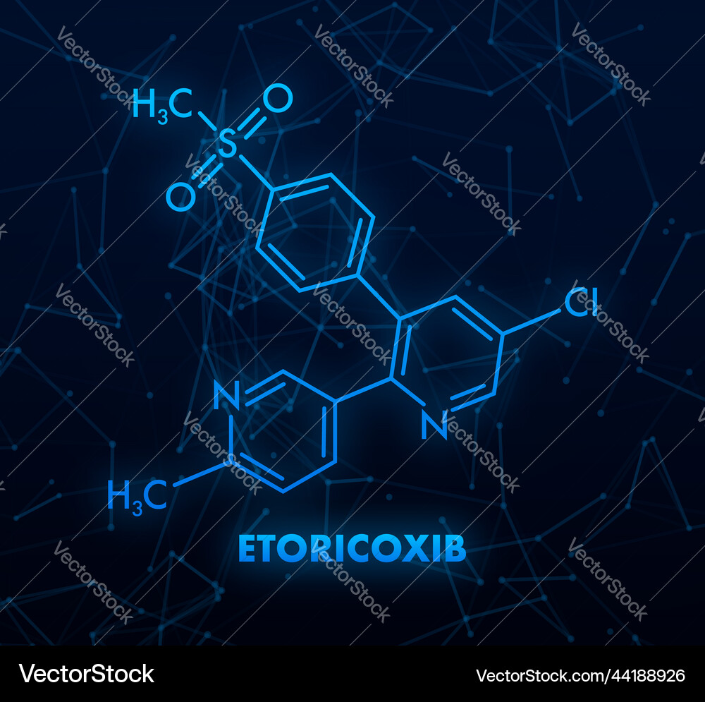 Etoricoxib concept chemical formula icon label Vector Image