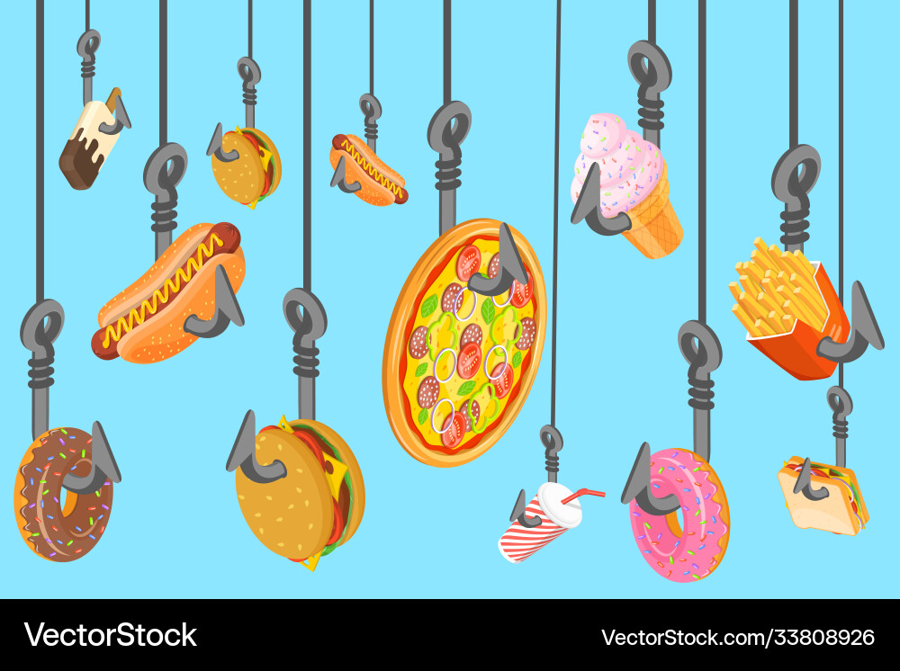 Fast food addiction and harmful effects junk Vector Image