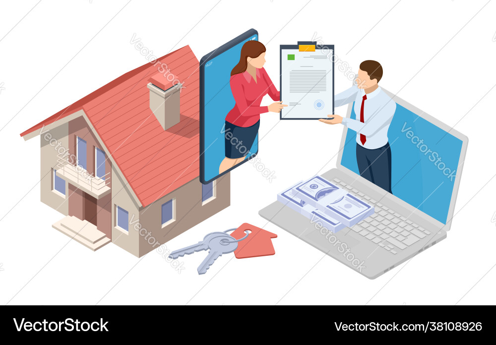 Isometric signed real estate purchase or lease Vector Image