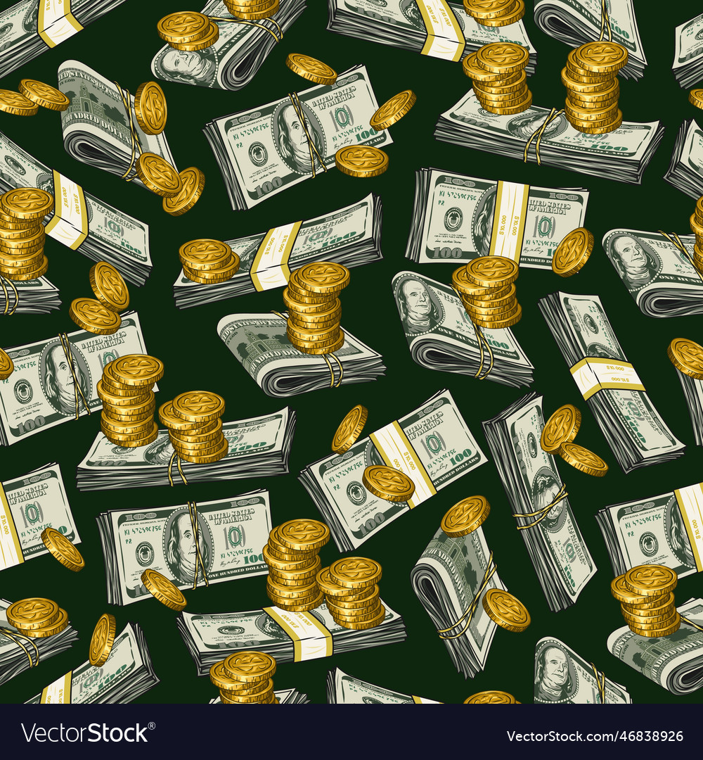 Money Pattern With 100 Us Dollar Bills Gold Coins Vector Image money-pattern-with-100-us-dollar-bills-gold-coins-vector-image