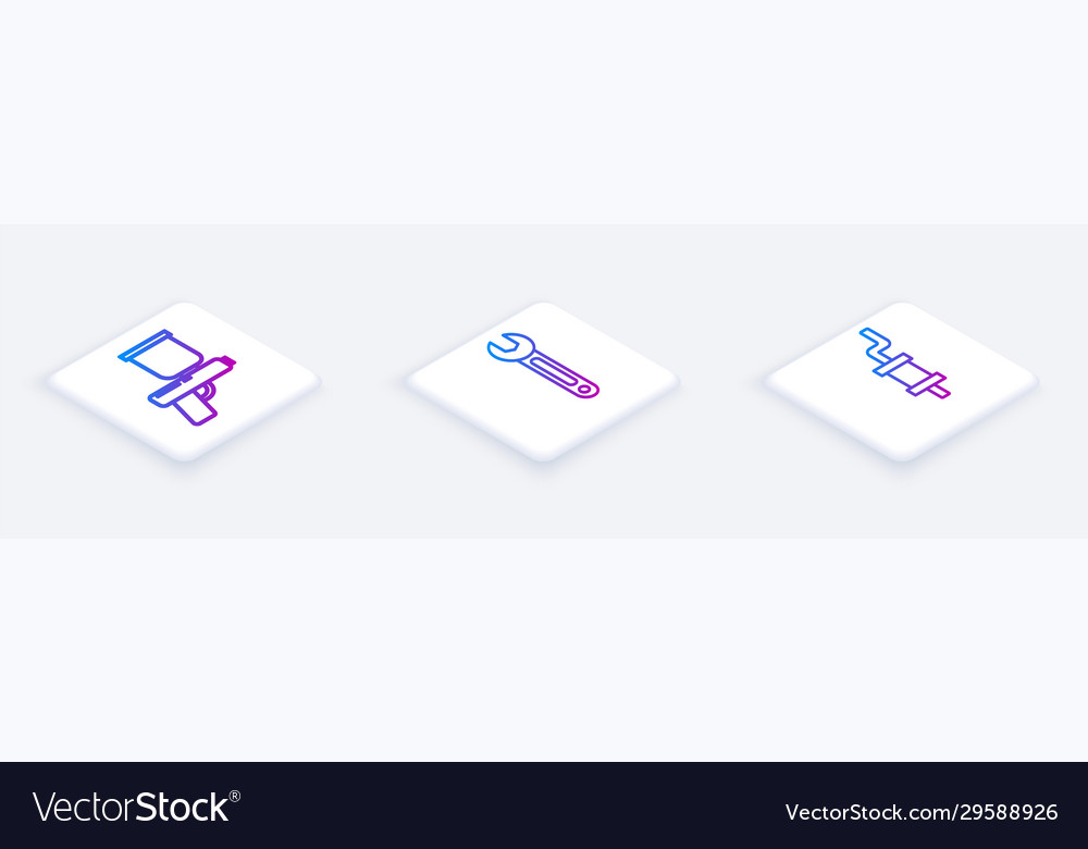 Set isometric line paint spray gun wrench and car Vector Image Set isometric line paint spray gun wrench and car Vector Image