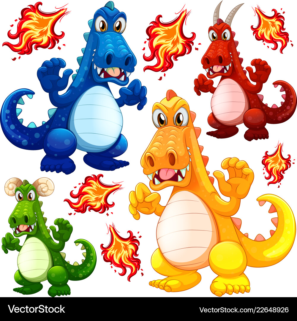 Set of angry dragon Royalty Free Vector Image - VectorStock
