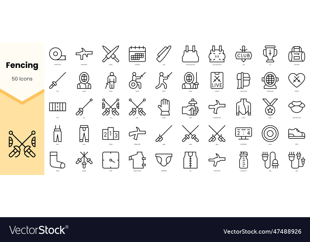 Set of fencing icons simple line art style icons Vector Image