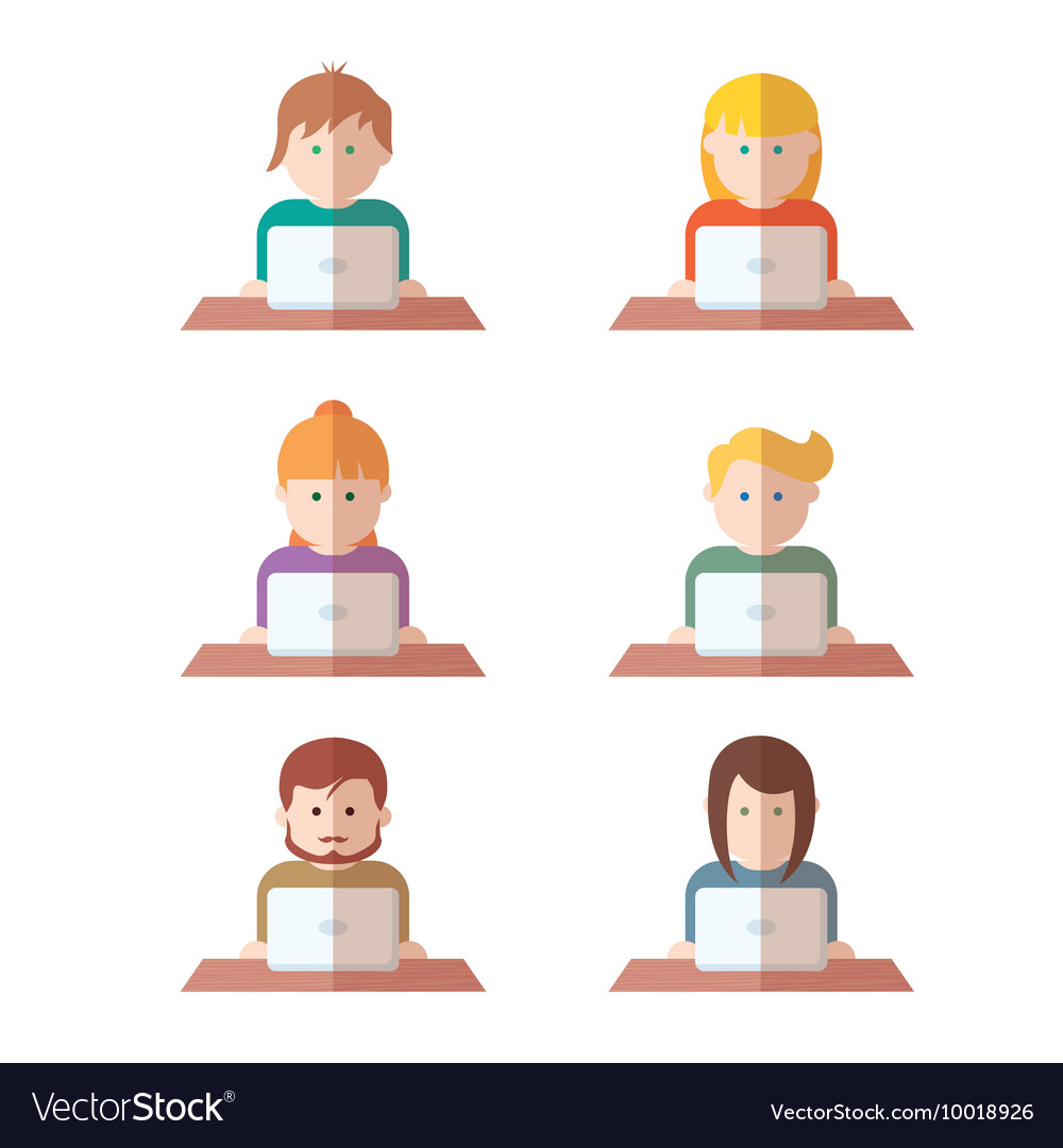 Set of people with computer icons avatar Vector Image