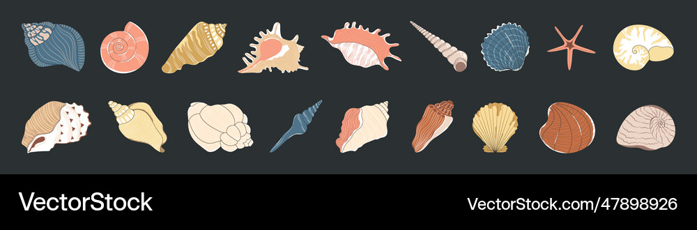 Tropical seashell cartoon clam oyster Royalty Free Vector