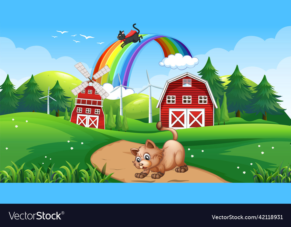 A cats playing in farm Royalty Free Vector Image