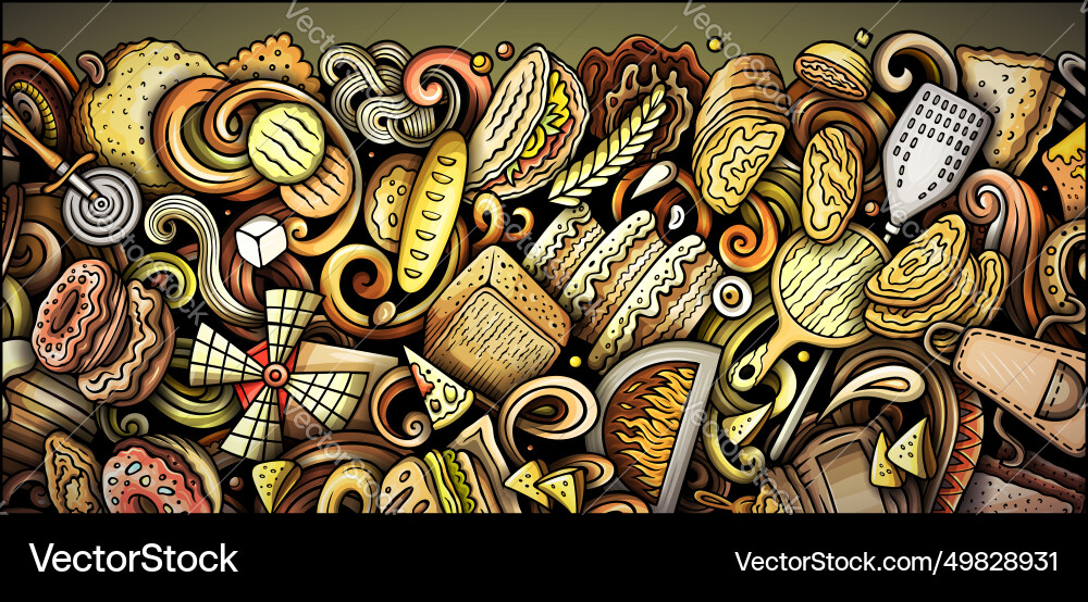 Cartoon doodle bakery banner background Royalty Free Vector