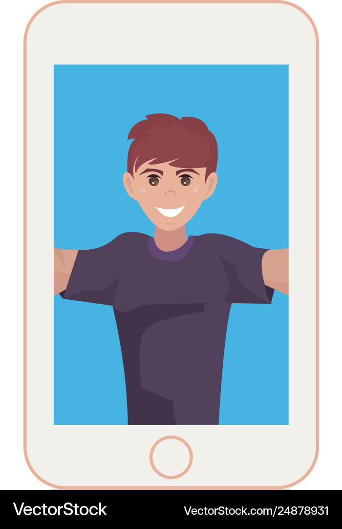 Mobile with man selfie photo Royalty Free Vector Image