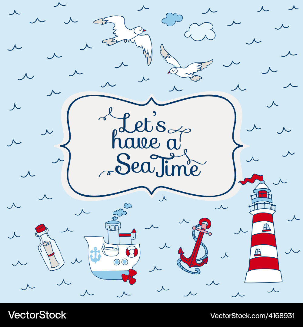 Nautical sea card - for scrapbook and design Vector Image
