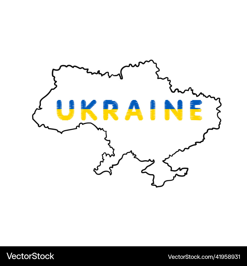 Ukraine map outline with line lettering Royalty Free Vector