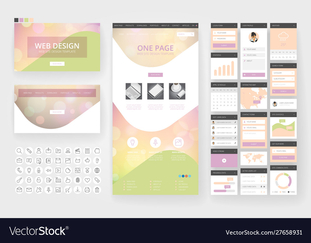 Website design template and interface elements Vector Image