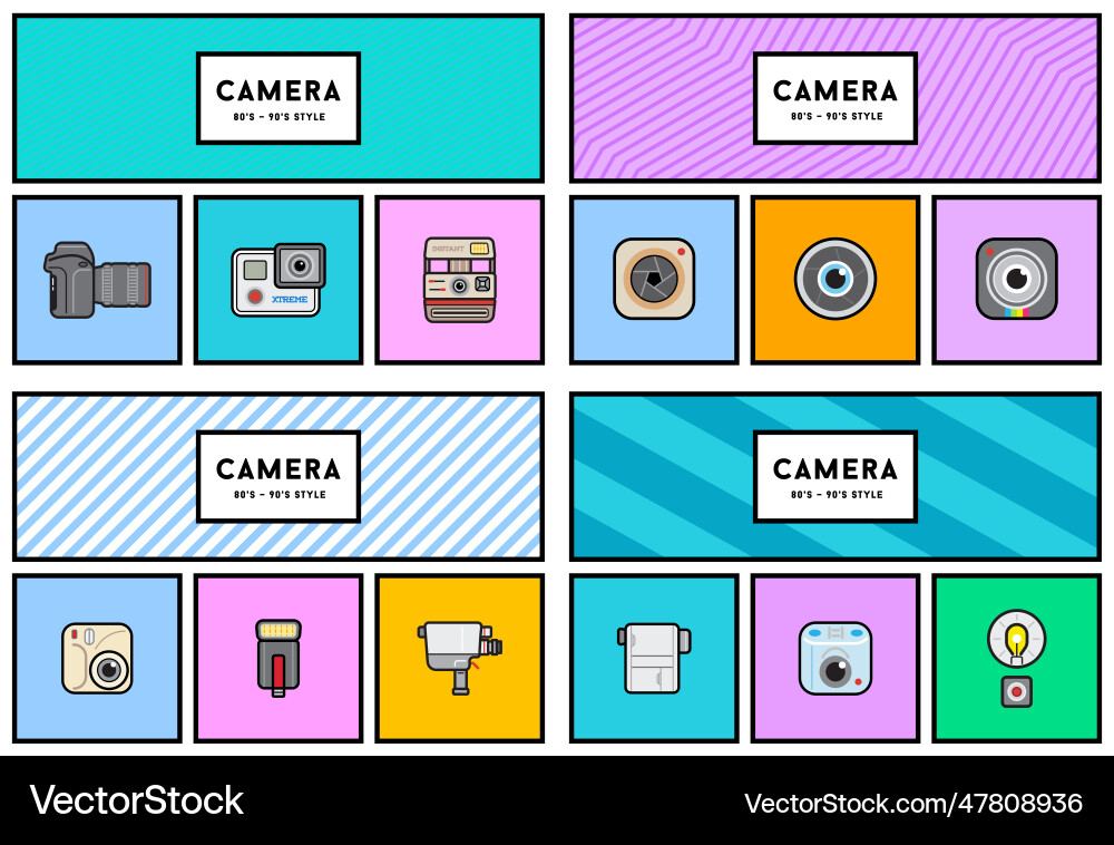 80s or 90s stylish photo camera icon set Vector Image