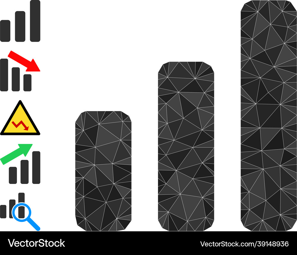 Bar chart polygonal icon and other icons Vector Image