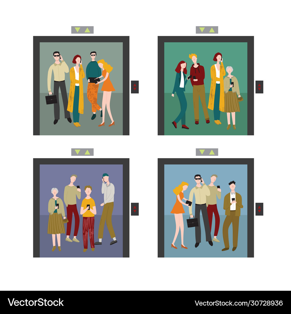 Cartoon office workers characters in elevator set Vector Image