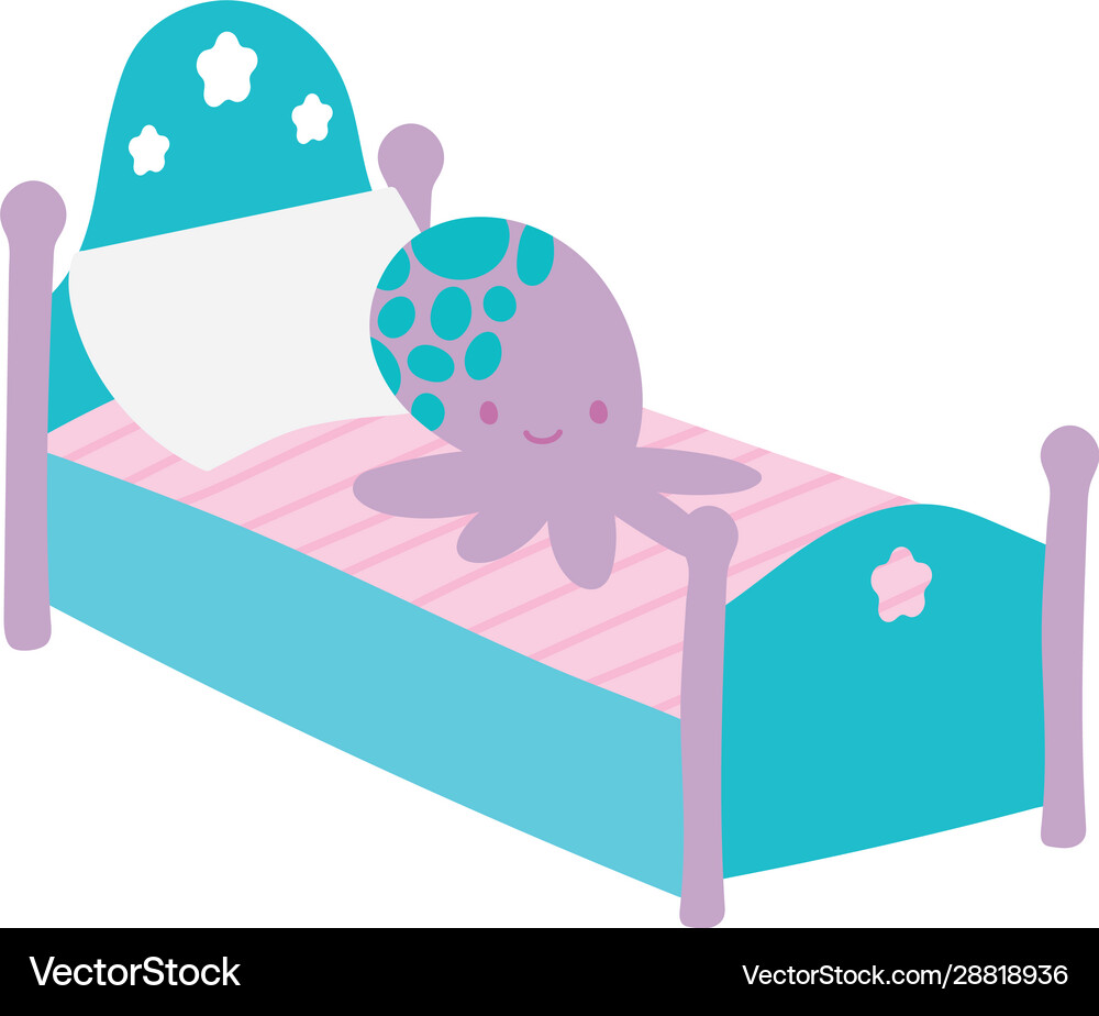 Cute bed with pillow and octopus toy Royalty Free Vector