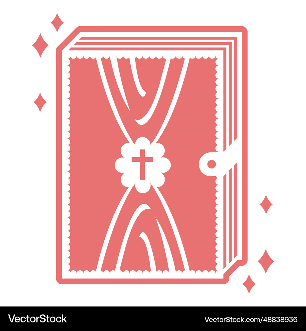 Filled stroke book with small cross on cover Vector Image
