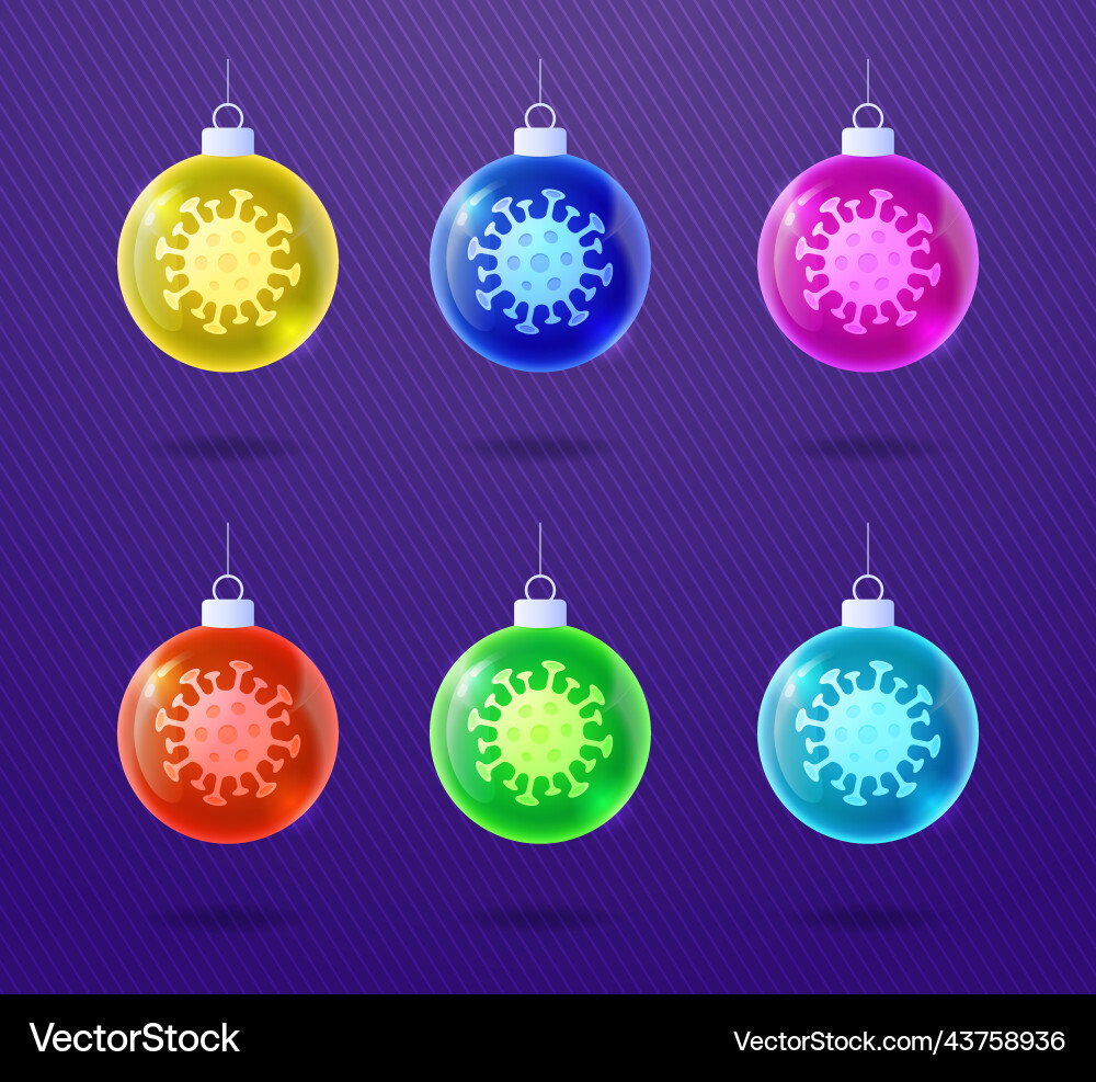 Glossy christmas coronavirus tree toys set Vector Image